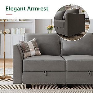 HONBAY Modular Sectional Sofa Set Oversized U Shaped Couch with Storage Ottoman Convertible Sleeper Sectional Sofa Velvet Modular Couch with Wide Chaise, Grey