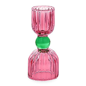 ban.do Cocktail Measuring Jigger, Double Jigger Shot Glass, 1/2 and 1 Shot Measuring Cup, Pink Glass Bar Tool, Tipsy Turvy