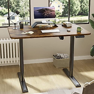 JUMMICO Standing Desk Electric Adjustable Desk Large 44 x 24 Sit Stand Up Desk Home Office Computer Desk Memory Preset with T-Shaped Metal Bracket and Holes for Routing Cables, Brown