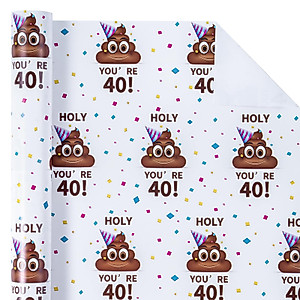WRAPAHOLIC Funny 40th Birthday Wrapping Paper - Mini Roll - 17 Inch X 33 Feet - Holy Shit You're 40 Design for Birthday, Party, Prank