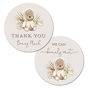 2" Round Boho Bear Baby Shower Thank You Favor Stickers - Set of 40 (Neutral)