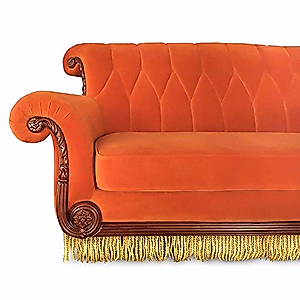 Friends Central Perk Coffee Shop 3-Seater Couch Authentic Replica | Upholstered Orange Sofa For Living Room, Guest Room, Media Room | 90 x 41 x 43 Inches
