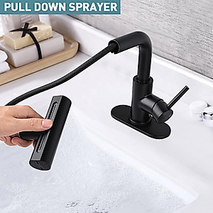 Bathroom Faucet 4 in 1, Faucet for Bathroom with Pull Down Sprayer, Matte Black Bathroom Sink Faucet for 1 or 3 Holes