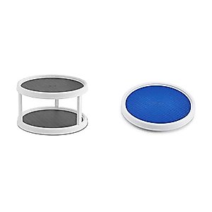 Copco Non-Skid 2 Tier Turntable, 12-Inch, White/Gray & Basics Non-Skid Pantry Cabinet Lazy Susan Turntable, 12-Inch, White/Blue
