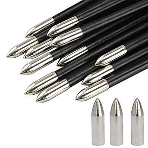 ZYAMY 12pcs Field Tips Target Point Arrowhead Arrow Heads 100 Grain Glue on Target Stainless Steel Arrow Points Wood Arrow Tips for ID 8mm Arrow Archery Accessories, Silver