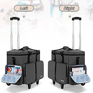 CURMIO Rolling Scrapbook Tote on Wheels, Scrapbook Storage Bag with Detachable Trolley and Bottom Wooden Board, Rolling Craft Bag for Scrapbooking Supplies, Black