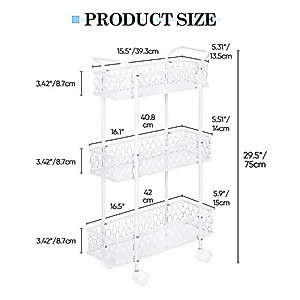 Slim Rolling Storage Cart, 3 Tier Bathroom Organizer Mobile Shelving Unit, Mobile Shelving Unit Cart with Handle and Lockable Wheels for Bathroom,Laundry,Living Room,Kitchen (White)