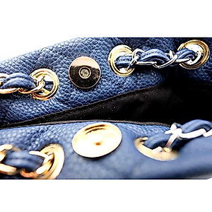 Womens Small Quilted Vegan Leather Hobo Backpack Satchel Fashion Casual Travel Shoulder Bags Crossbody Purse Daypacks Mini Bucket Bag (Navy)