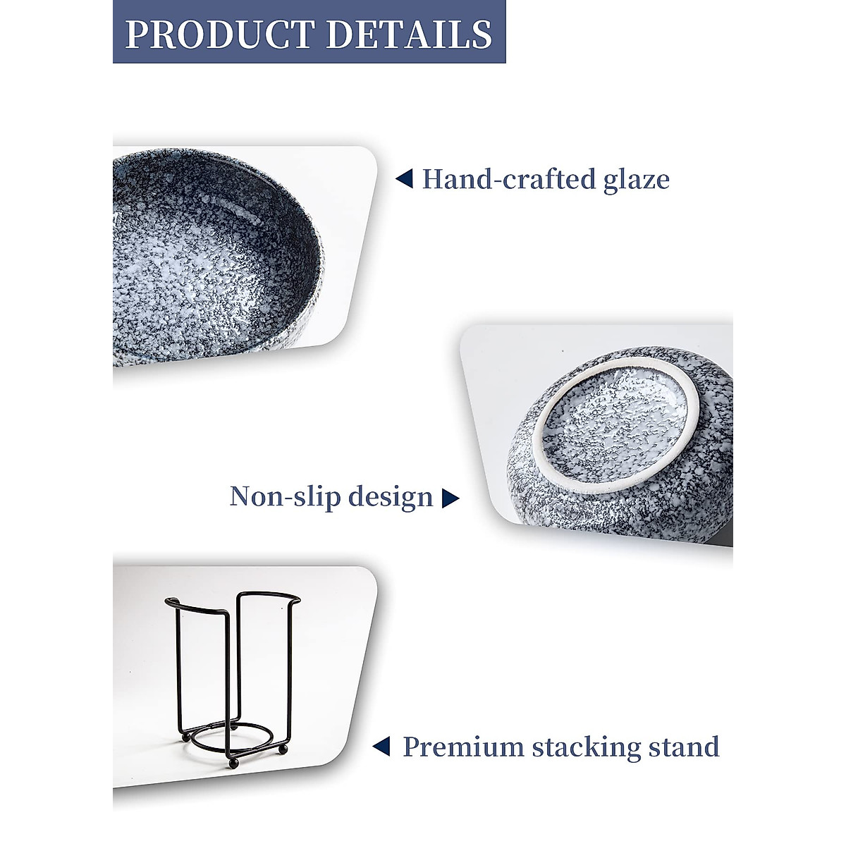 YJR Ceramic Japanese Side Dishes, Seasoning Dishes, Dipping Bowls - 3.5 Inch, with Metal Stand for Ketchup Soy Sauce BBQ Party, Set of 6, Blue