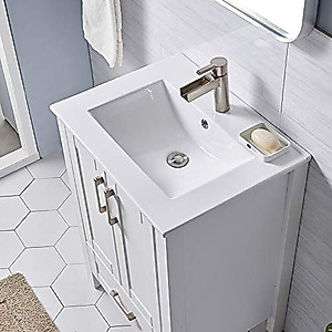 Popity home 24 Inch Small Bathroom Vanity with Sink, Modern White Bathroom Vanity, Wood Standing Bathroom Vanity Set with Ceramic Vessel Sink 2 Doors 1 Drawer