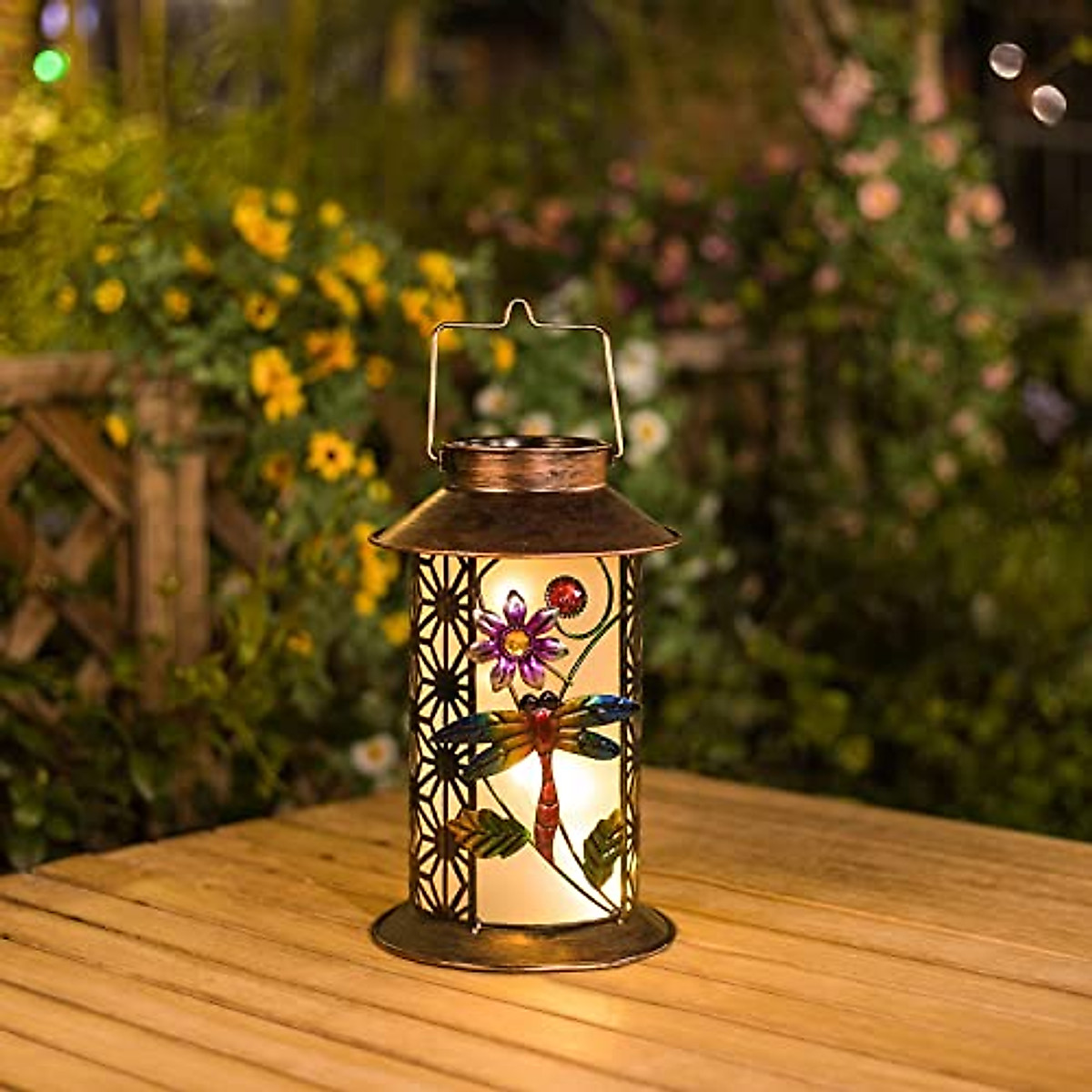 RUILAIYA BOAER Garden Solar Lantern Lights Outdoor Hanging Dragonfly Retro Metal LED for Outdoor Table Patio