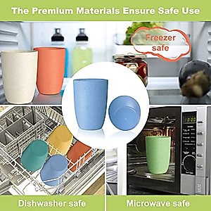 Wotolit Wheat Straw Cups Plastic Cups Unbreakable Drinking Cup Reusable Dishwasher Safe Water Glasses Colorful (12OZ 6PCS)