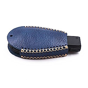 MJKEYAuto Leather 3 Buttons Key Fob Cover Case for Dodge Ram Chrysler 300 Town Country Jeep Challenger Charger Grand Caravan (Blue)