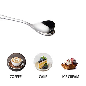 Demitasse Spoon, Mini Coffee Spoon, Small Dessert Spoons, 4.9-Inch 18/10 Stainless Steel Heart Shaped Spoon Set of 6, Cute Stirring Spoon for Tea, coffee