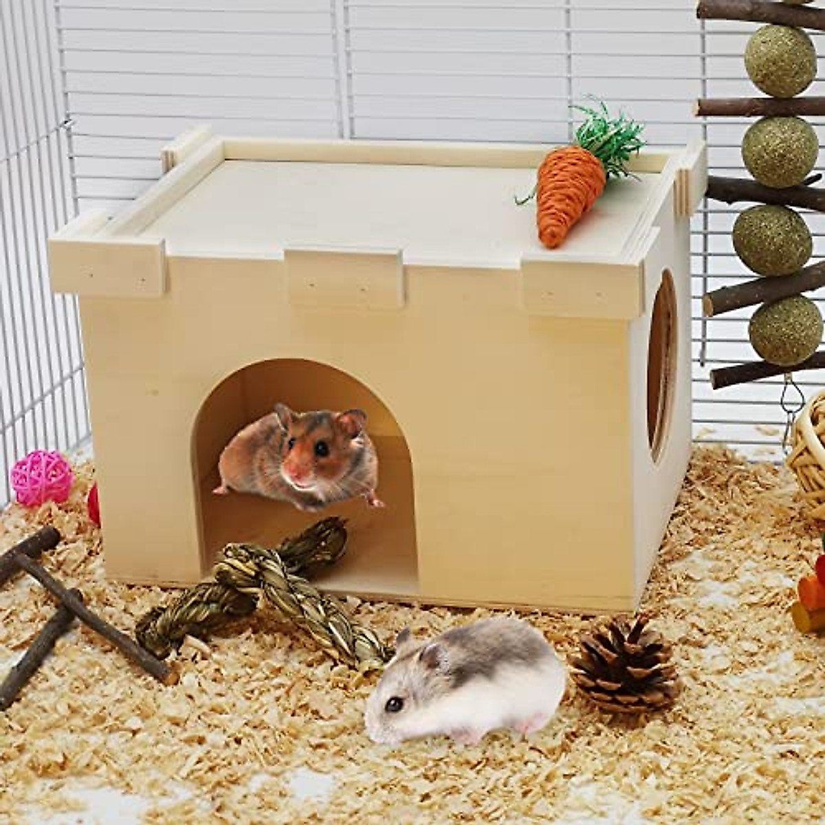 Hamiledyi Guinea Pig Hideout Hut with Windows Hamster Wooden House Large Space Chinchilla Wooden Hut for Hamsters Syrian Mouse Gerbil Hedgehogs Squirrels Habitat Decor