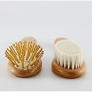 PandaEar Baby Hair Brush and Comb Set for Newborn| Natural Wooden Hairbrush with Soft Goat Bristles, Pear Wood Comb and Wooden Massage Brush for Infant, Toddler, Kids