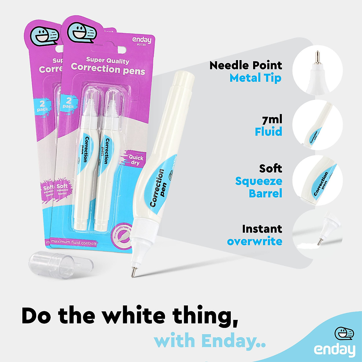 Correction Pen White Out Liquid Pen Multi-Purpose Whiteout with Metal Tip – For School, Office & Home 7 ml Correction Fluid (Pack of 4) – by Enday