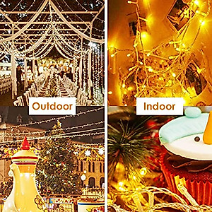 2-Pack 66FT 200 LED String Lights Indoor/Outdoor, Extendable Warm White Christmas Lights (Clear Wire), 8 Modes Twinkle Fairy String Lights for Xmas Tree Bedroom Party Wedding Decorations Garden