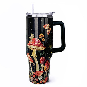 ZNYYZYBA 40oz Mushroom Tumbler with Handle Mushroom Gifts for Women Insulated Leak Proof Travel Coffee Mug, Reusable Stainless Steel Tumblers