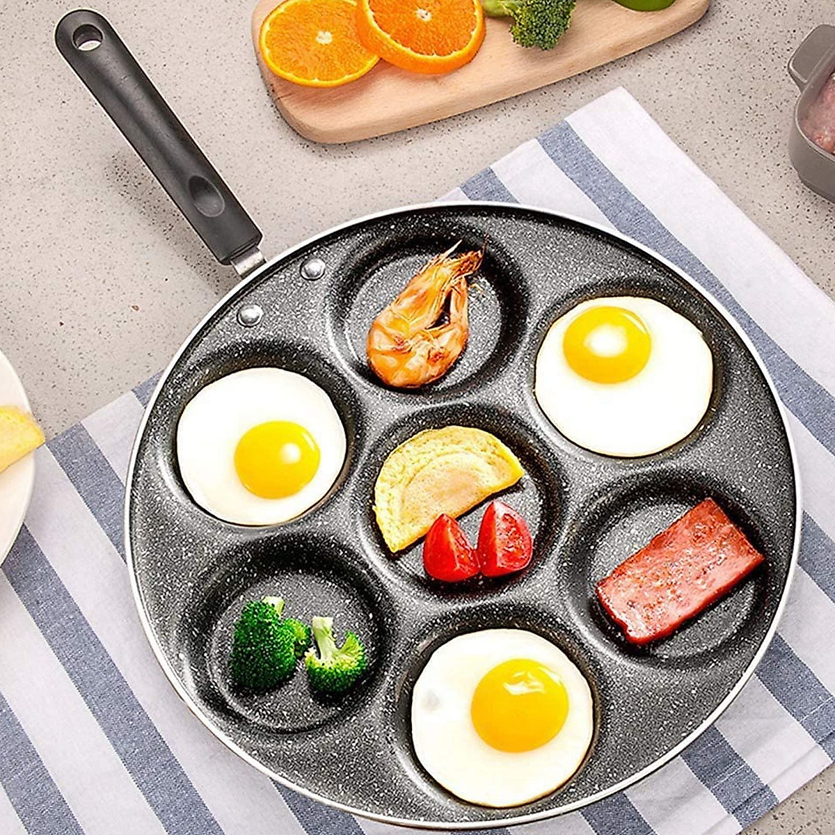 CHENJIEUS Home Kitchen Breakfast Omelette Pan, 7-hole Egg Frying Pan Non-stick Pancake Mold, Easy To Clean, Lazy Pan Provides All-in-one Breakfast.