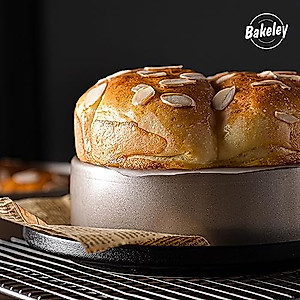 Bakeley Mini Round Cake Pan Set, 4Pcs 6-Inch Non-Stick Round Cake and Loaf Bakeware for Oven and Instant Pot Baking (Champagne Gold)