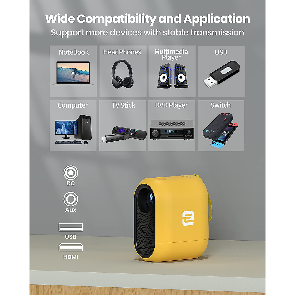 Mini Projector, ETOE D1 EVO Android 9.0 Projector, Video Projector with ESPN, Prime Video, YouTube, 5G WiFi & Bluetooth, Keystone Correction, Compatible with iOS/Android/Windows/USB/HDMI
