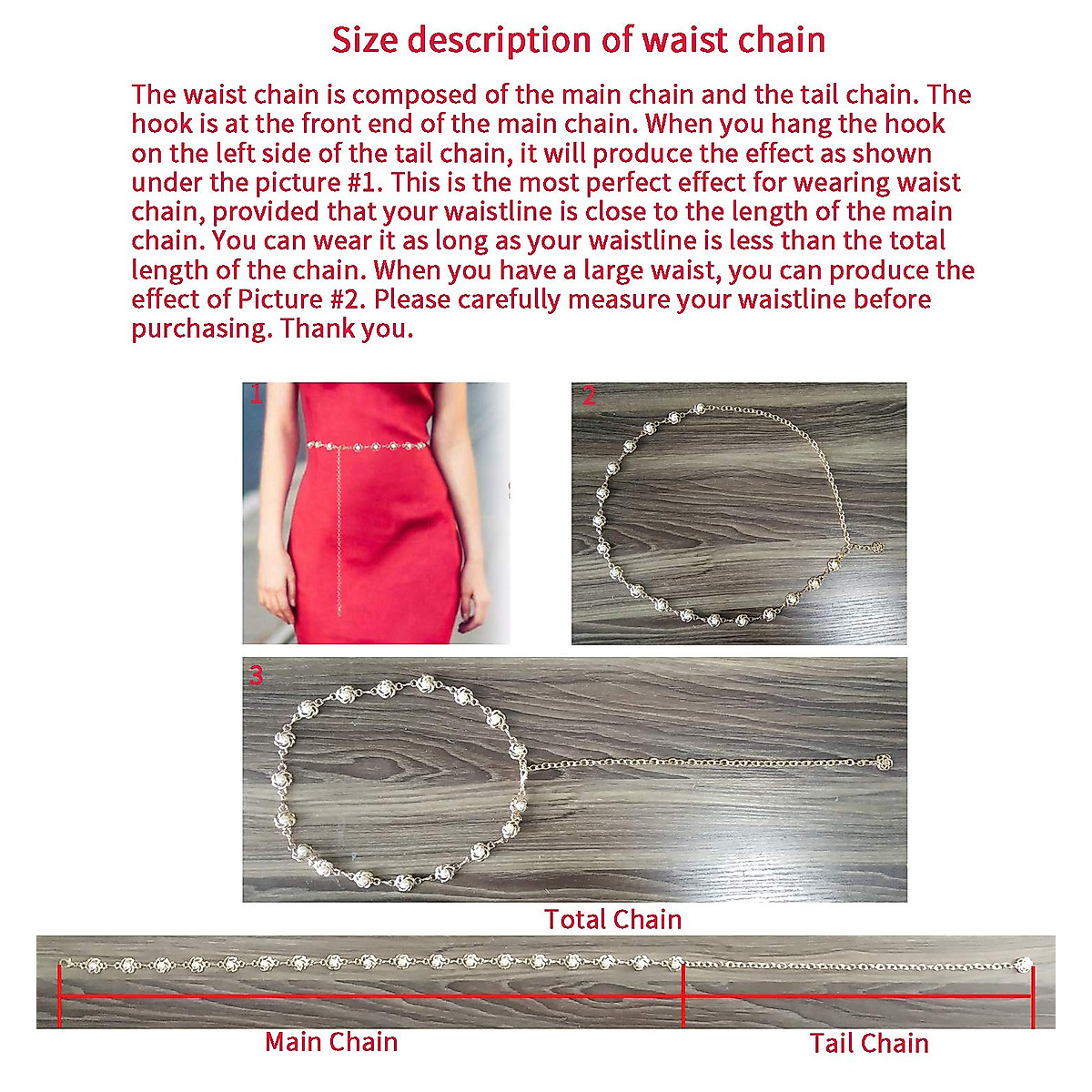 Amiveil Women's Metal Chain Flower Pearl Belts Gold Silver