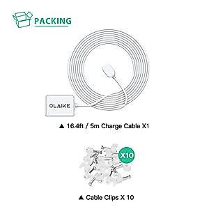 OLAIKE 16ft/5m Indoor Outdoor Weatherproof Magnetic Charging Cable for Arlo Pro 3/Pro 4/Ultra/Ultra 2,with Power Adapter Continuously Charging,NOT Compatible with Arlo Pro 3 Floodlight,White