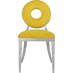 Meridian Furniture Carousel Collection Velvet Upholstered Dining Chair in Chrome Stainless Steel Finish, 18" W x 23.5" D x 35" H, Yellow