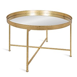 Kate and Laurel Celia Metal Foldable Round Accent Coffee Table, 28.25" x 28.25" x 19", Mirrored Surface and Gold Frame, Modern Minimalist Design and Detachable Magnetic Tabletop