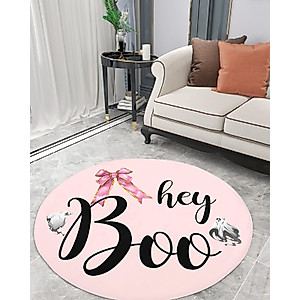 Halloween Fluffy Round Area Rug Carpets 3ft, Plush Shaggy Carpet Soft Circular Rugs, Non-Slip Fuzzy Accent Floor Mat for Living Room Bedroom Nursery Home Decor Blush Pink Spooky Ghost Horror