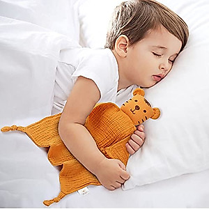 ATONGQI loveys for Babies, Organic Cotton Muslin Lovey Blanket, Security Blanket, Baby Gifts for Boys and Girls (Bear)