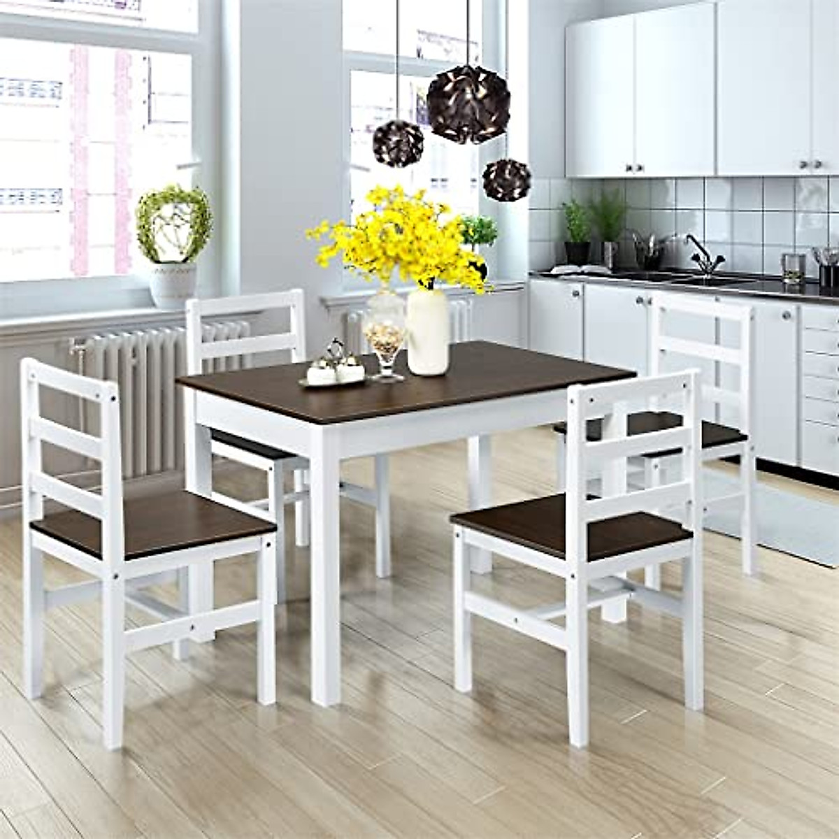 MFCHY 5 Piece Cutlery Set Solid Wood Compact Kitchen Dining Table and 4 Chairs Furniture