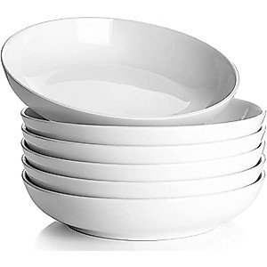DOWAN Pasta Bowls 32oz, Large Salad Bowls, White Pasta Bowl Set of 6, Porcelain Fruit Bowl Plates, 8.5 inch Wide Shallow Plates, for Bread Meal Prep Bowls