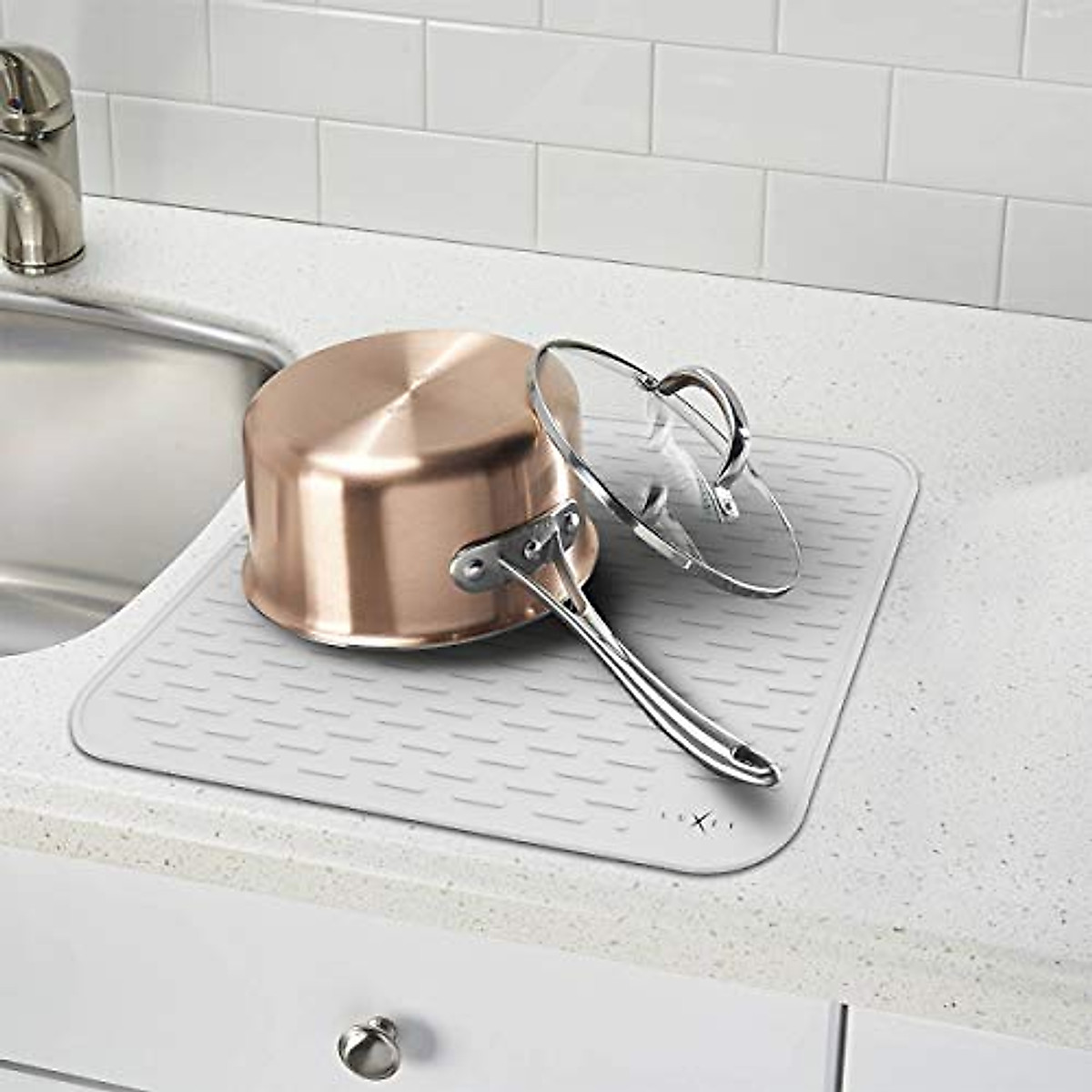 Luxet Multipurpose Premium Quality Silicone Dish Drying Mats for Kitchen Counter Top Dishes Pad, Heat Resistant Countertop Protection, Non Slip Grip, Large Trivet Size 17x15 inches (White)