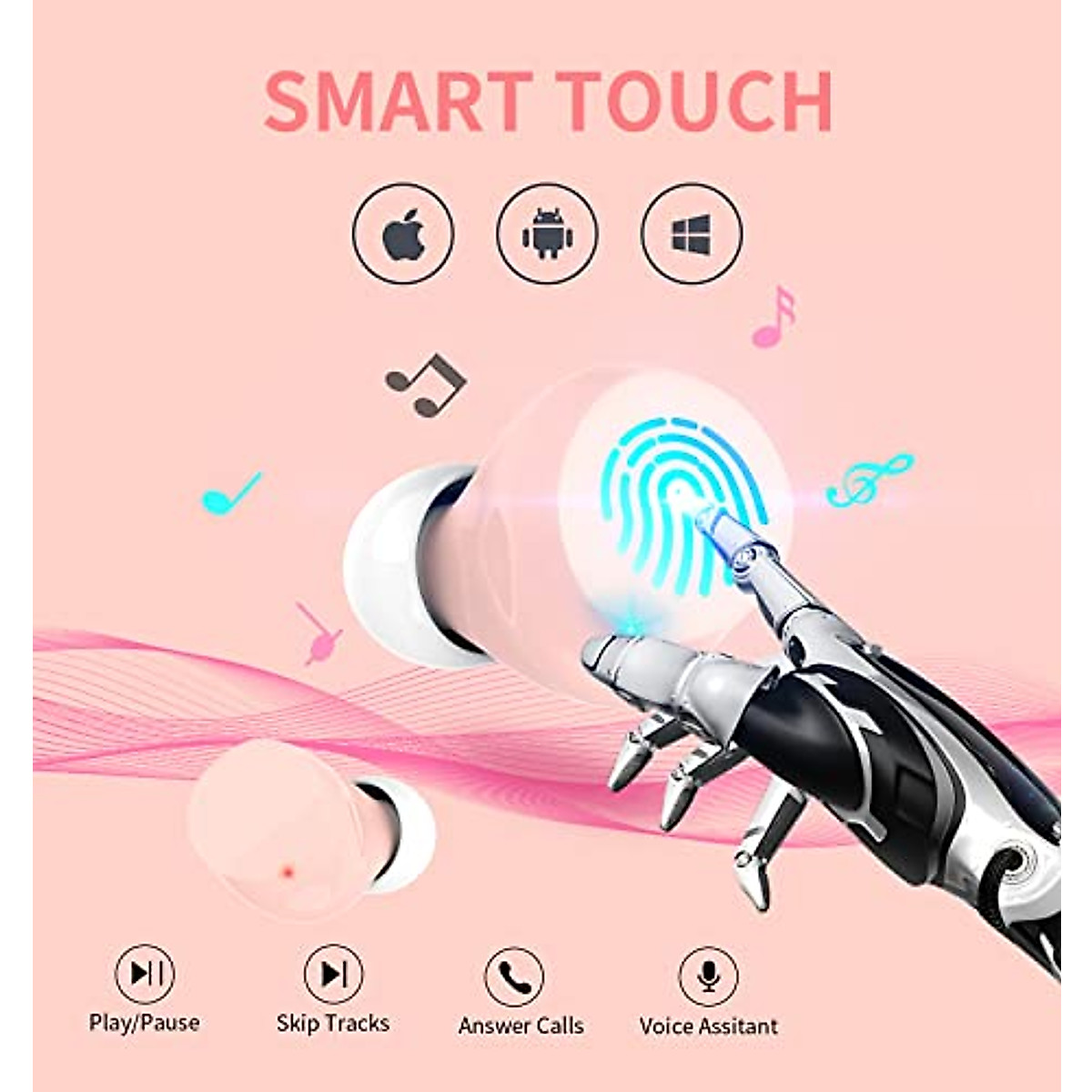 Togetface Girls Wireless Earbuds,Tiny Bluetooth 5.0 Earbuds with Cute Pink Cat Charging Case,HiFi Stereo Sound,Mic for Clear Calls Touch Control,36H Playtime Lightweight Wireless Headphones for Kids