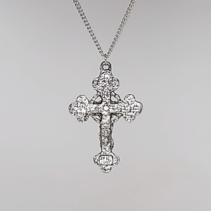 Gothic Filigree Cross with Red Stones Medieval Renaissance Pewter Pendant Necklace