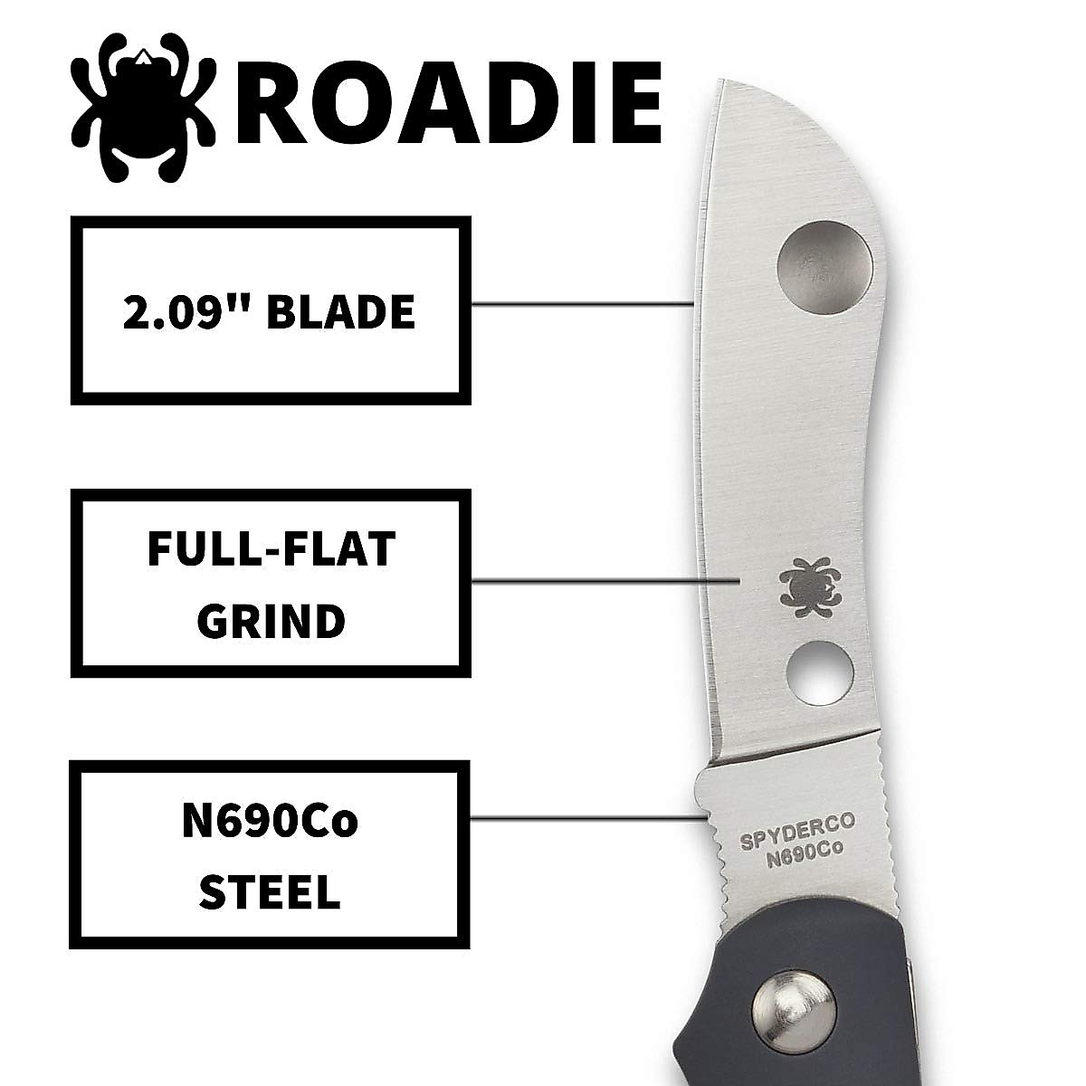 Spyderco Roadie Non-Locking Lightweight Knife with 2.09" N690Co Stainless Steel Blade and Durable Gray FRN Handle - PlainEdge - C189PGY