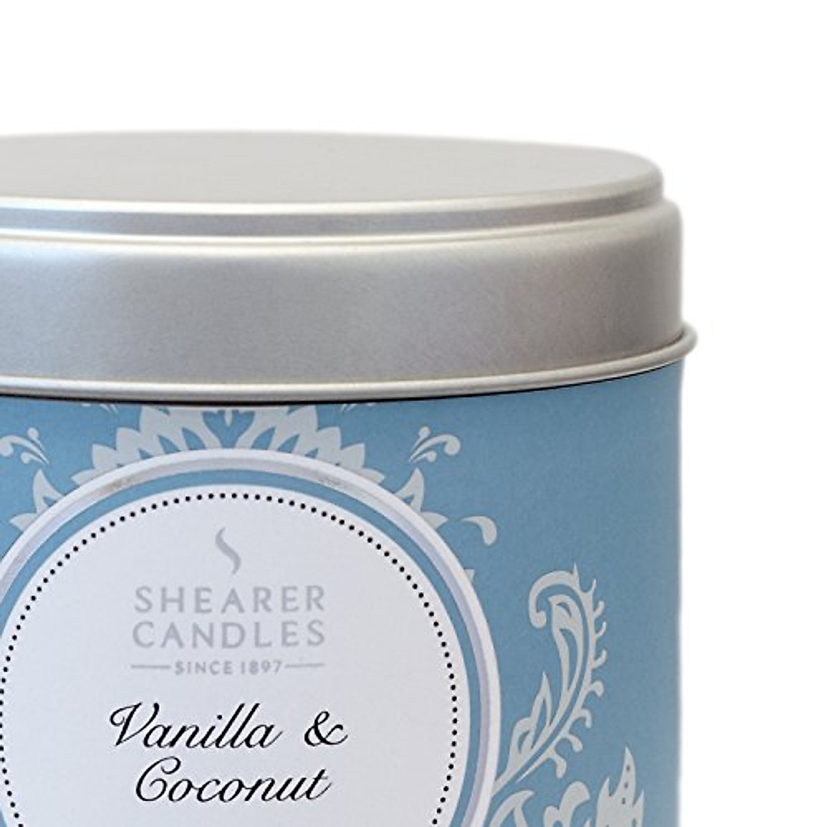 Shearer Candles Vanilla and Coconut Large Scented Silver Tin Candle - White