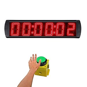 Ganxin 5 Inch 6-Digit LED Race Timing Clock, Running Event Gym Timer Clock for Countdown/Count Up,12/24 Hour Real Time Clock, Stopwatch with Remote Control,Portable Large Wall Clock (Red+Button)