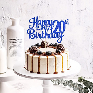 1 PCS Happy 20th Birthday Cake Topper Glitter Cheers to 20 Years Birthday Cake Pick Twenty 20 Fabulous Cake Decoration for Happy 20th Birthday Theme Party Decorations Supplies Blue