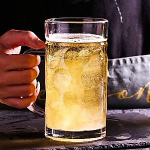 Glass Beer Stein Mugs Jumbo Mugs,German Glass Beer Mugs With Handle 1.2Liter,Big Freezable Glass Mugs 40oz,Extra Large German Beer Glasses,Beer Stein Super Mug Mass Mugs BPA Free,Dishwasher Safe 2Pack