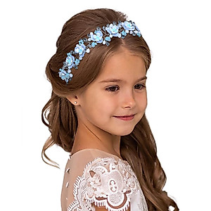 Campsis Flower Girl Headband Blue Crystal Princess Headpiece Rhinestone Girl Hair Piece Wedding Bride Accessories or Women and Girls