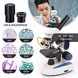 AmScope 40X-1000X Biology Science Metal Glass Student Microscope with 3MP Digital Camera