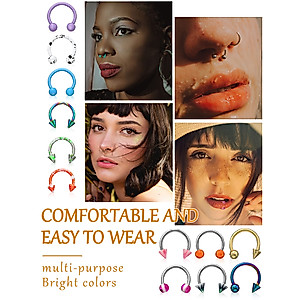 Jexine 120 Pcs Septum Rings Piercing Nose Horseshoe Rings for Women Men Cartilage Tragus Earrings Stainless Steel Acrylic, Multi Styles