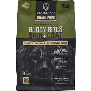 Majesty's Grain-Free Buddy Bites Skin and Coat Wafers for Medium / Large Dogs - Superior Skin, Coat, and Immune Support Supplement - Carob and Sweet Potato Flavored - 56 Count (Up To 8 Week Supply)