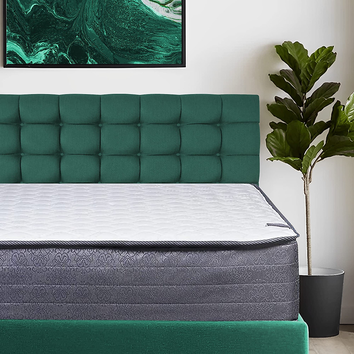 Nutan 10 Inch Hybrid Plush Mattress, Comfortable Spring Mattresses for Perfect Feel, Provide Equal Level Body Support and Correct Posture, Fully Assembled Bedding, White, Full XL