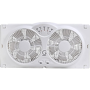 Genesis Twin Fan High Velocity Reversible AirFlow Fan, LED Indicator Lights Adjustable Thermostat & Max Cool Technology, ETL Certified, White (A1WINDOWFAN)