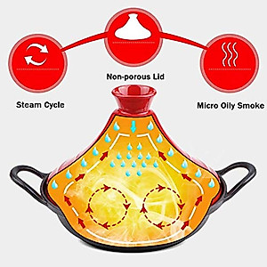 MYYINGBIN 27cm Enameled Cast Iron Pot Moroccan Tagine Easy to Clean Slow Cooker Healthy Cooking Suitable for 2-4 People