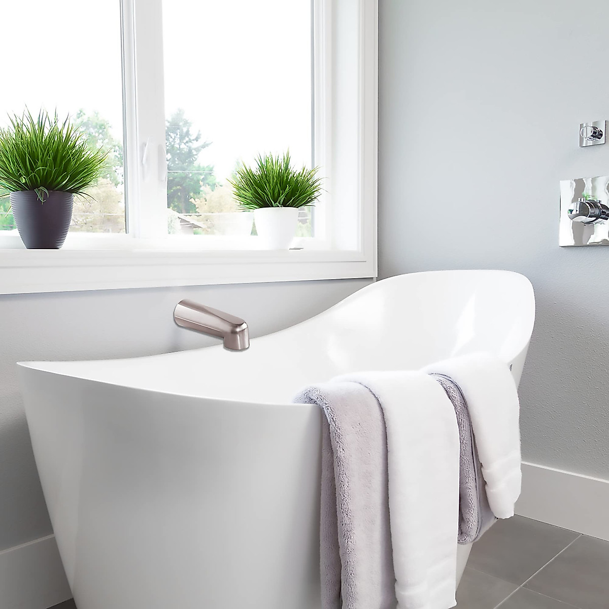 SENTO Slip On Gold Universal Heavy Durable Metal Bathroom Tub Spout Without Diverter, Heavy Duty Metal Bathtub Faucet Without Shower Diverter - 7 Inches 1/2" Copper Pipe, Satin Nickel